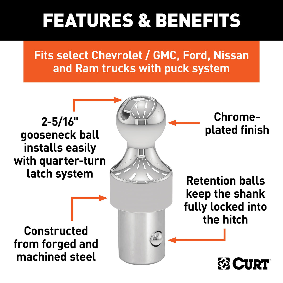 OEM Puck System 2-5/16" Gooseneck Ball, Chevrolet, Ford, GMC, Nissan ...