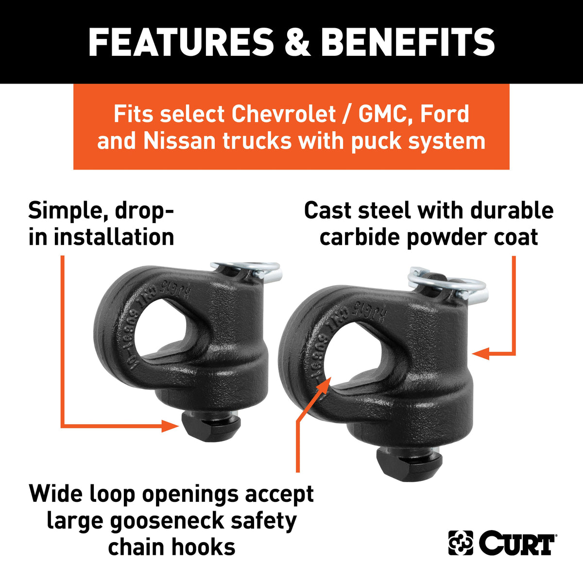 OEM Puck System Gooseneck Safety Chain Anchors, Chevy, Ford, GMC, Niss ...